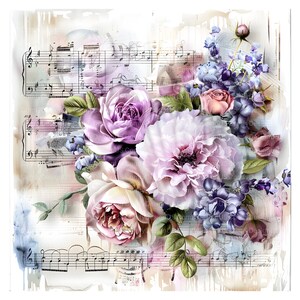 15 Vintage Music Sheet With Flowers Clipart, Aged Music Sheet, Musical ...