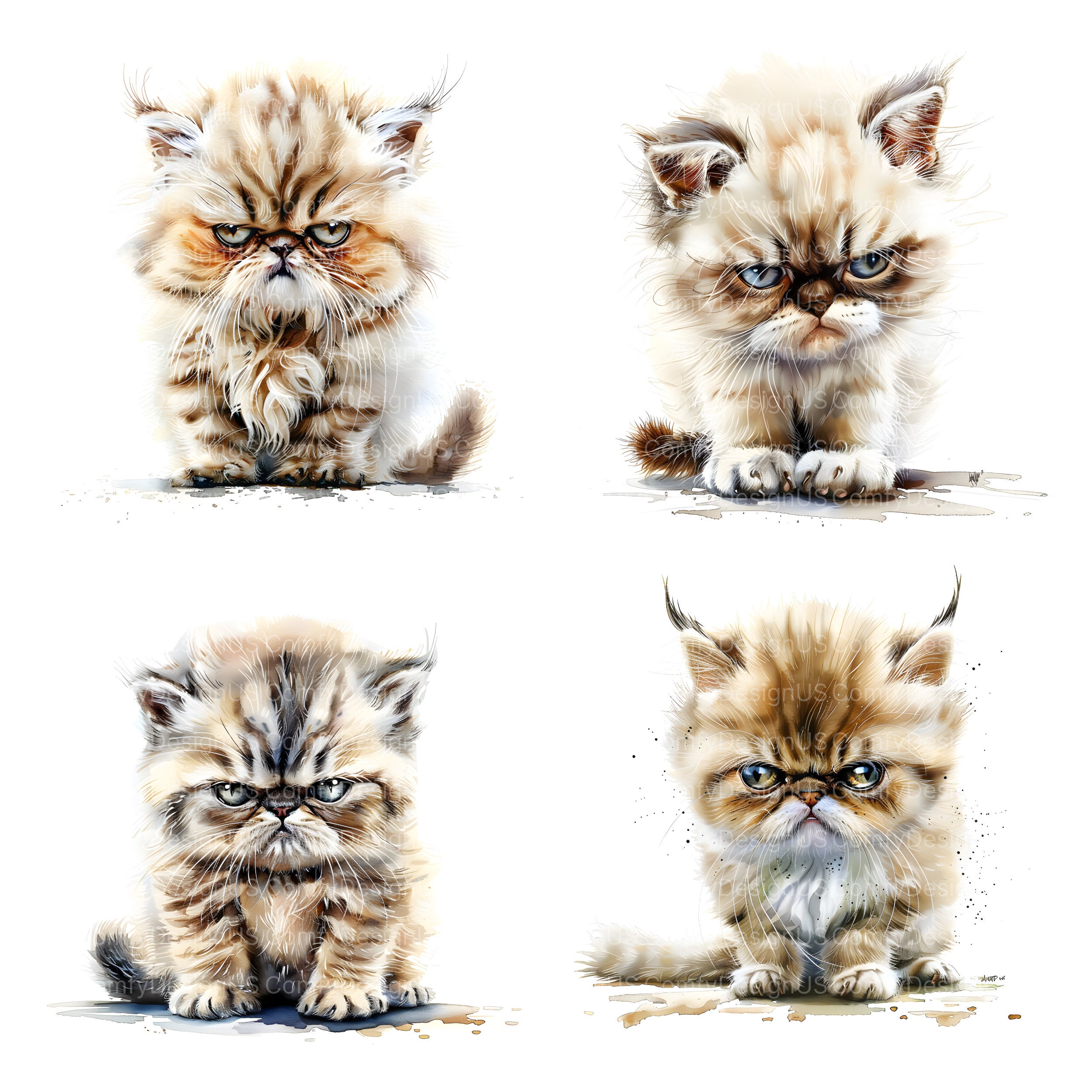 15 Grumpy Sad Kitten Clipart, Cat Clipart, Hissy Cat Image, Printable ...