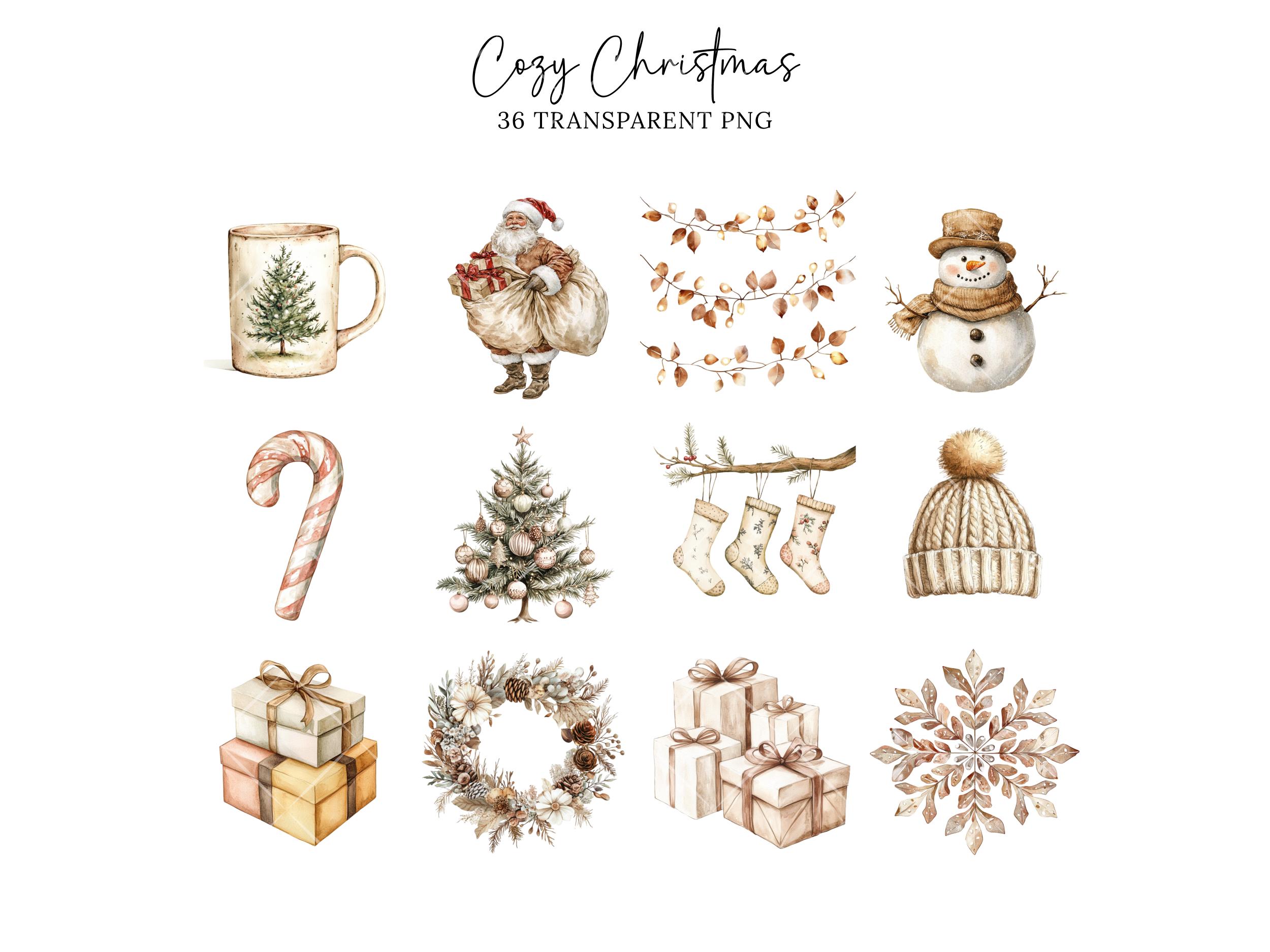 Watercolor Neutral Christmas Clipart, Cozy Christmas Aesthetic, Rustic ...