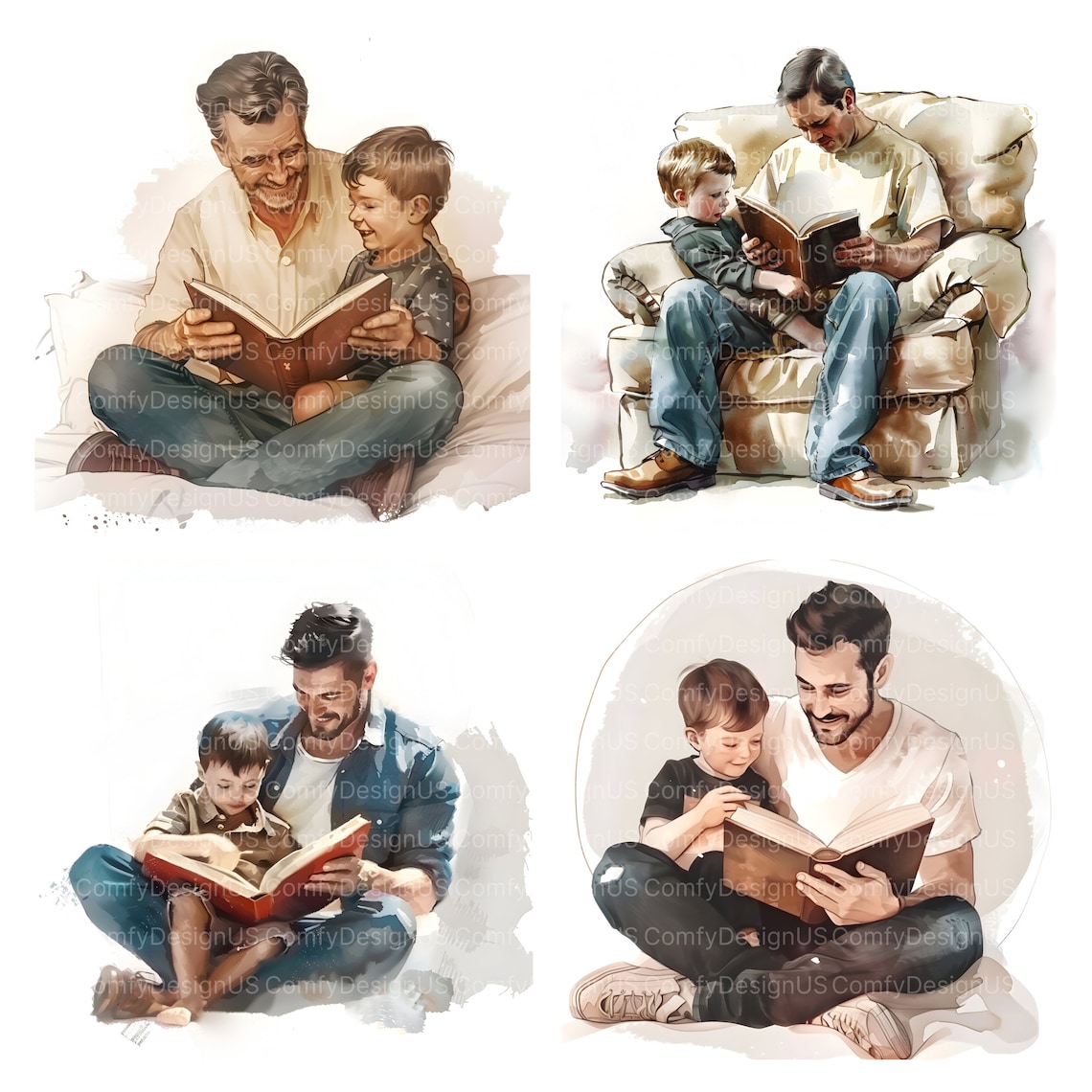 15 Fathers Watercolor Clipart, Fatherly Images, Heartwarming Father's ...