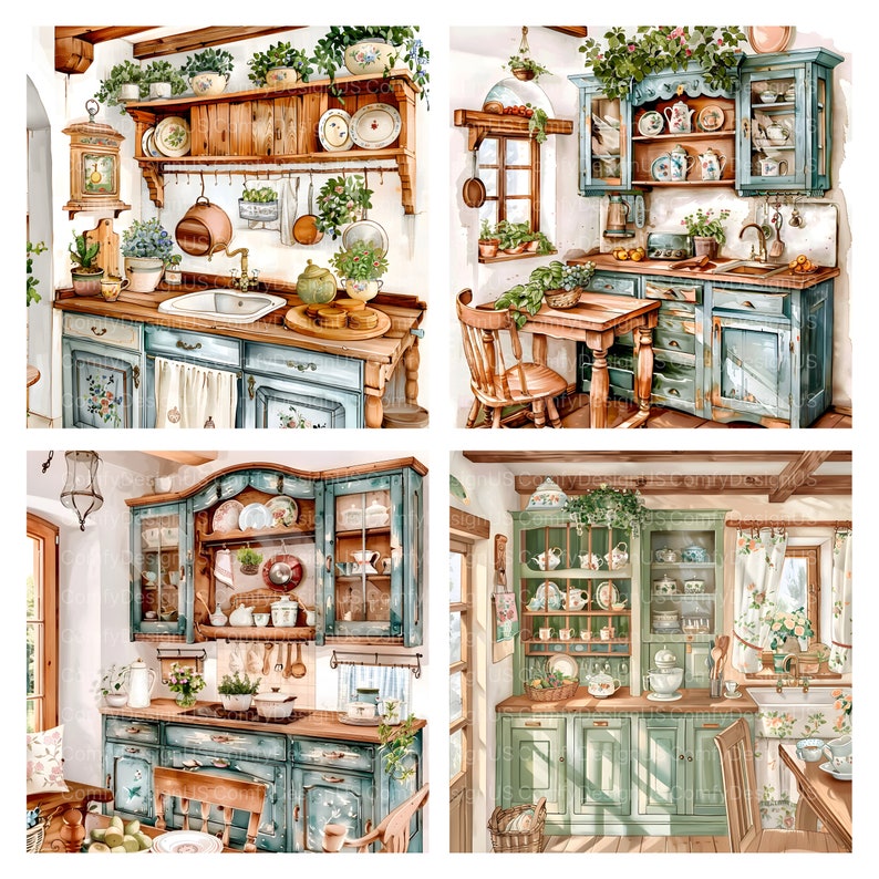 Rustic Nature Wood Style Kitchen Clipart Bundle, Countryside Kitchen ...