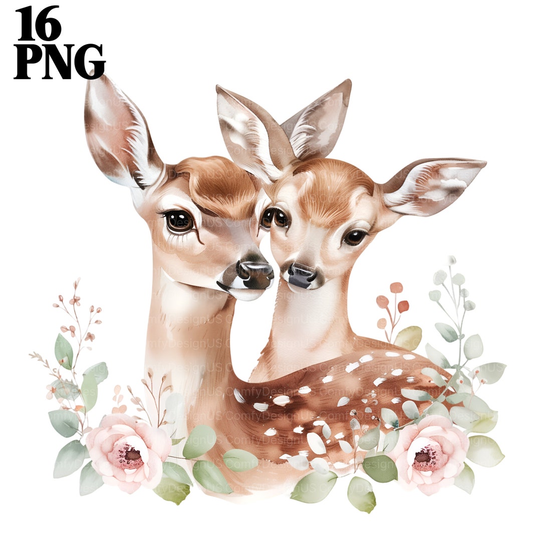 Watercolor Mama and Baby Animal Clipart, Baby Animals PNG, Cute Animal ...