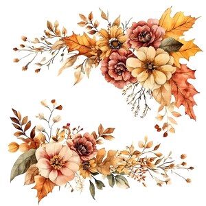 14 Watercolor Fall Flower Border Clipart, Autumn Flowers, High Quality ...