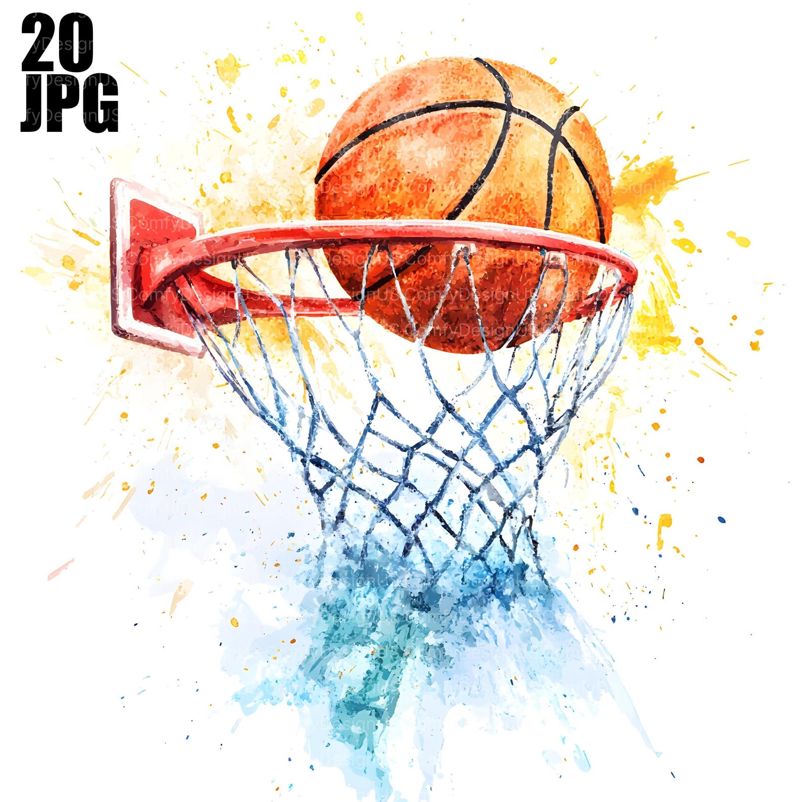 20 Watercolor Basketball Clipart, Sports Basketball, Printable ...