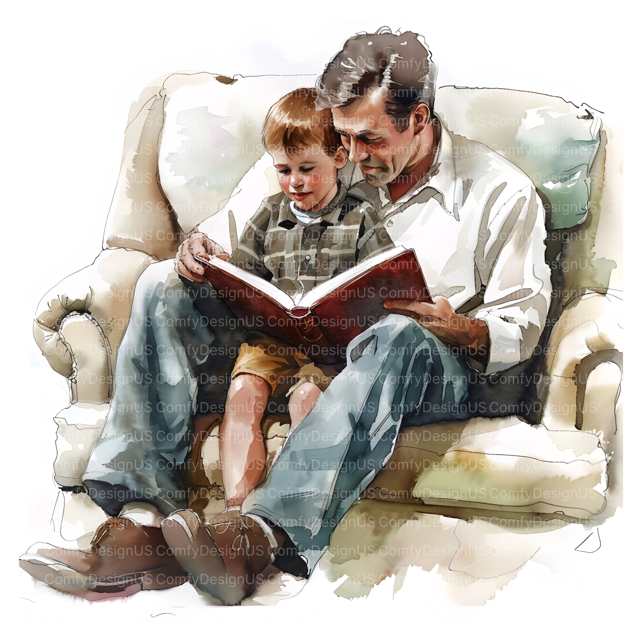 15 Fathers Watercolor Clipart, Fatherly Images, Heartwarming Father's ...