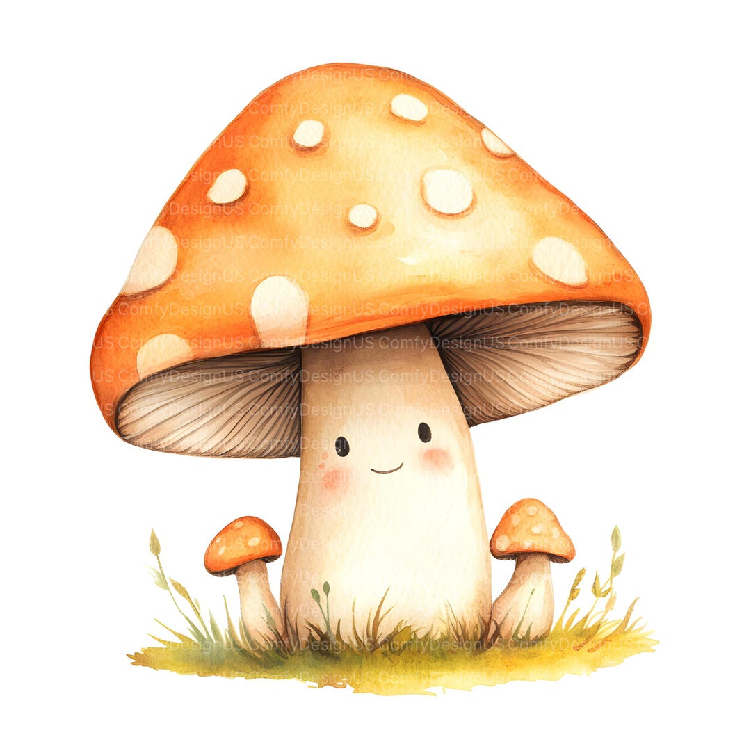 Cute Mushroom Clipart, 12 High Quality Jpgs, Funny Mushroom, Fungi ...