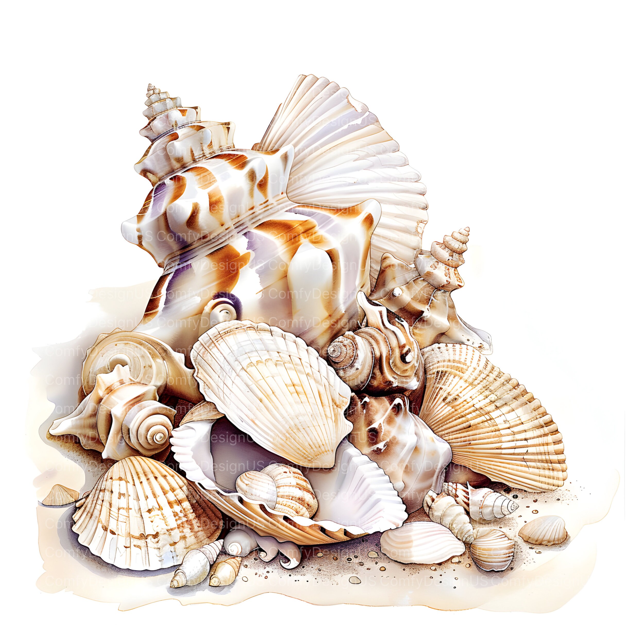 15 Sea Shells Clipart, Tropical Seashell Clipart, Starfish Clipart ...