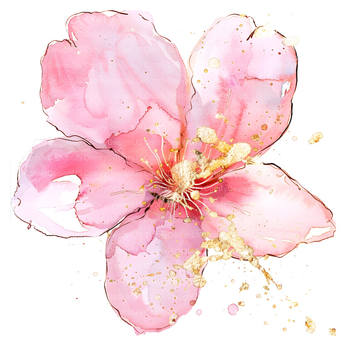 15 Abstract Flowers Clipart, Pink Flowers, Pink Gold Flower, Flowers ...