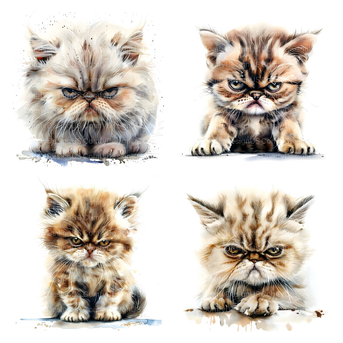 15 Grumpy Sad Kitten Clipart, Cat Clipart, Hissy Cat Image, Printable ...