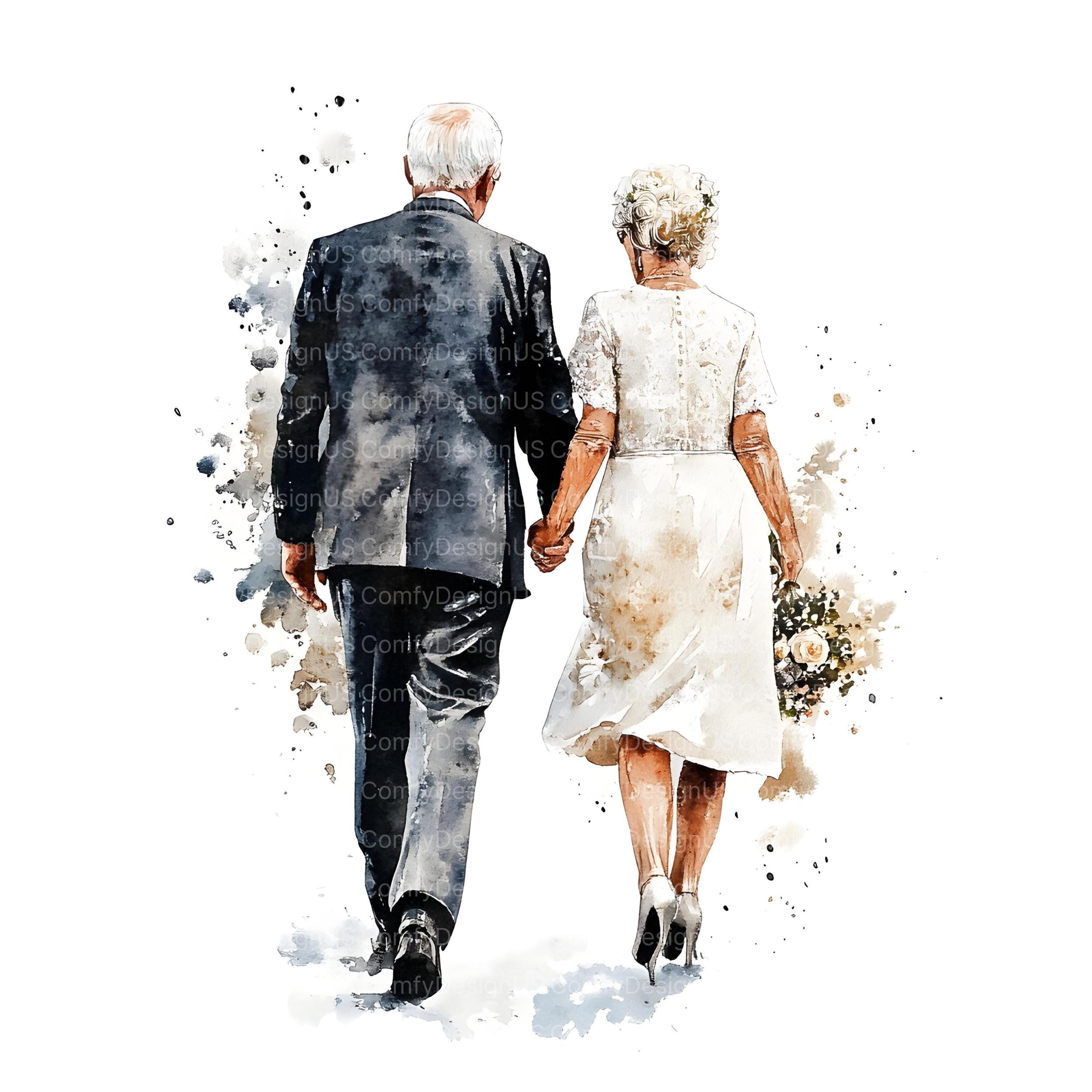 20 Senior Wedding Clipart, Old Couple Wedding, Watercolor Couple ...