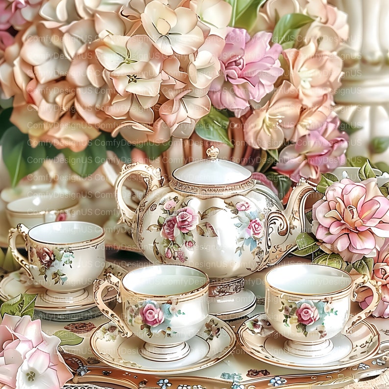 15 Vintage Tea Set Clipart, Victorian Tea Set, Shabby Chic Tea ...