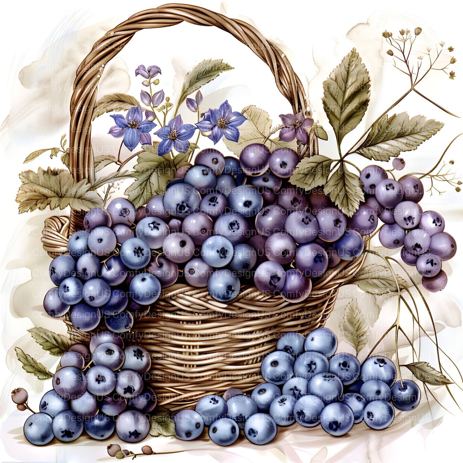 15 Basket of Blueberries Clipart, Farmhouse Blueberry, Shabby Chic ...