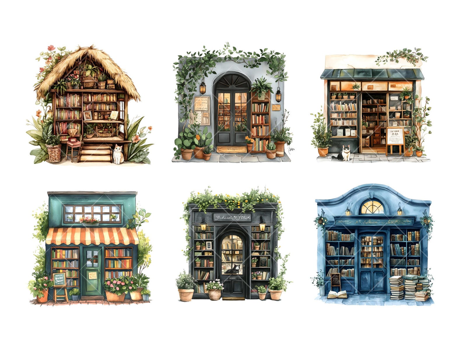 Whimsical Book Store Clip Art, Book Store PNG, Book Store Clipart, 24 ...