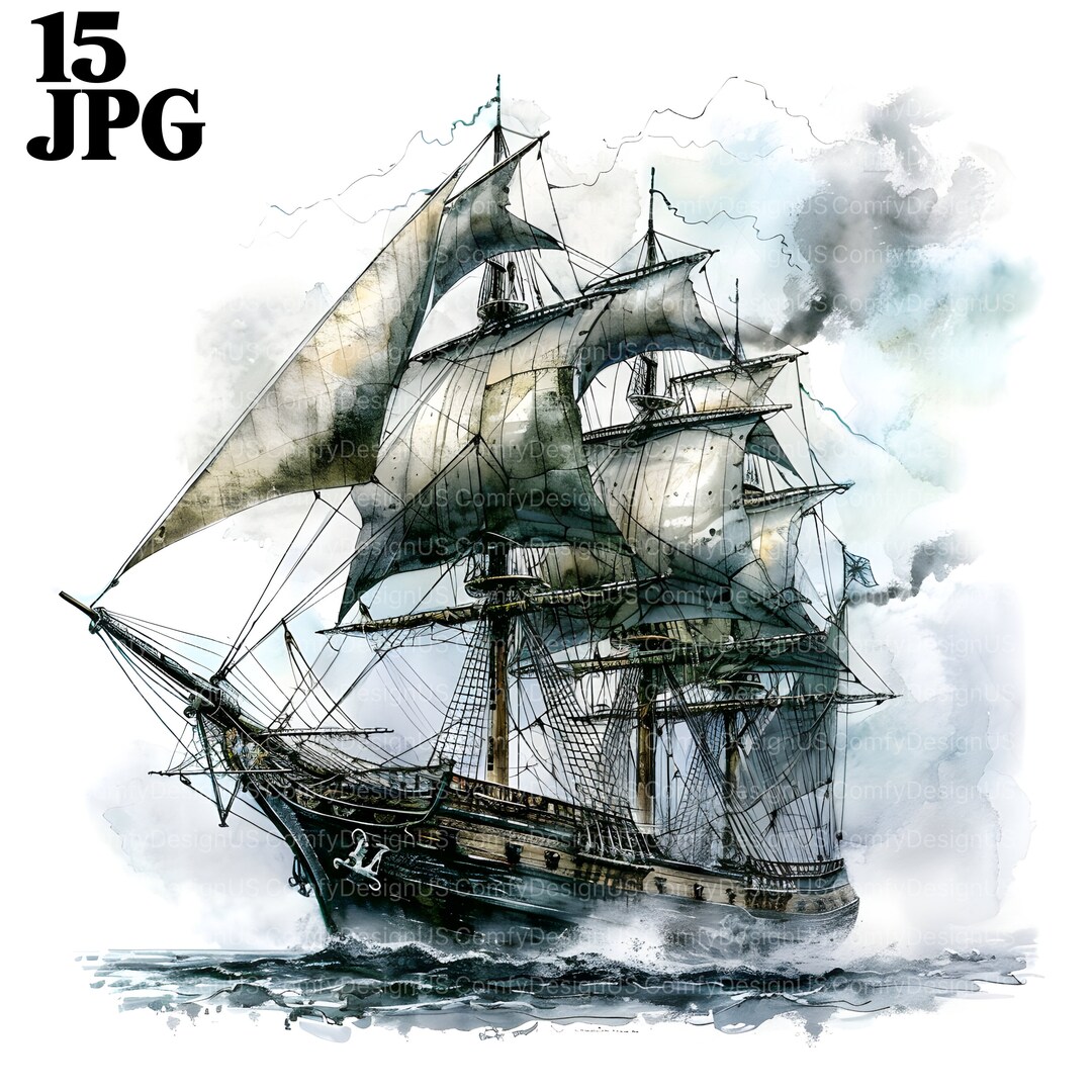 15 Ghost Ship Clipart, Sailing Ship Clipart, Pirate Ship, Printable ...