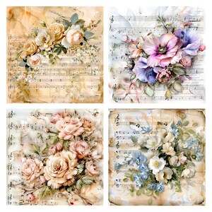 15 Vintage Music Sheet With Flowers Clipart, Aged Music Sheet, Musical ...