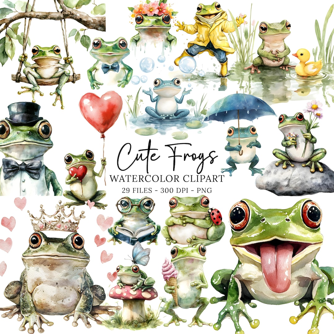 Cute Frog Clipart, Frog PNG, Frog Graphics, Frog Printables, Nursery ...
