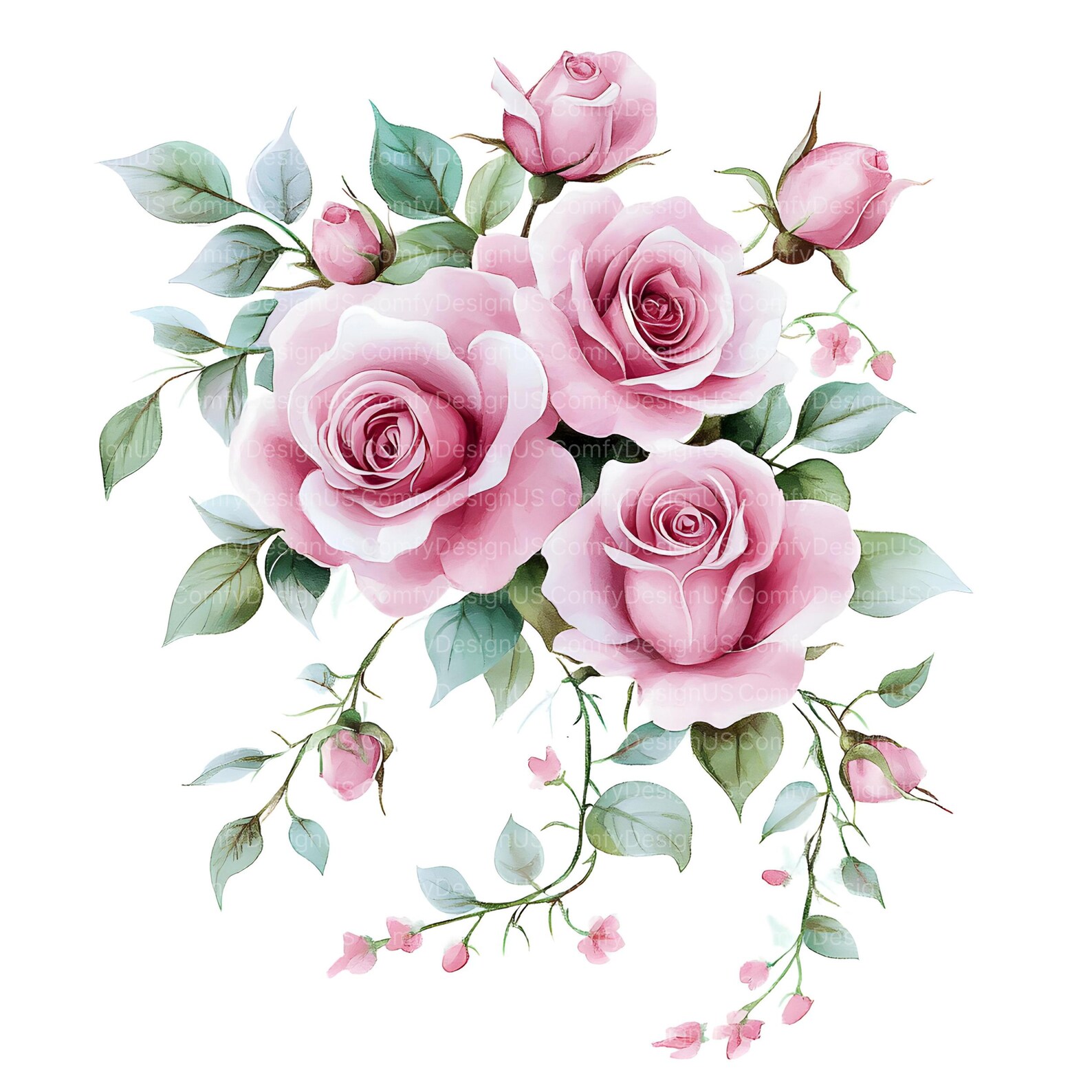 14 Pink Rose, Watercolor Pink Rose Clipart Bundle, Wedding Bouquet ...