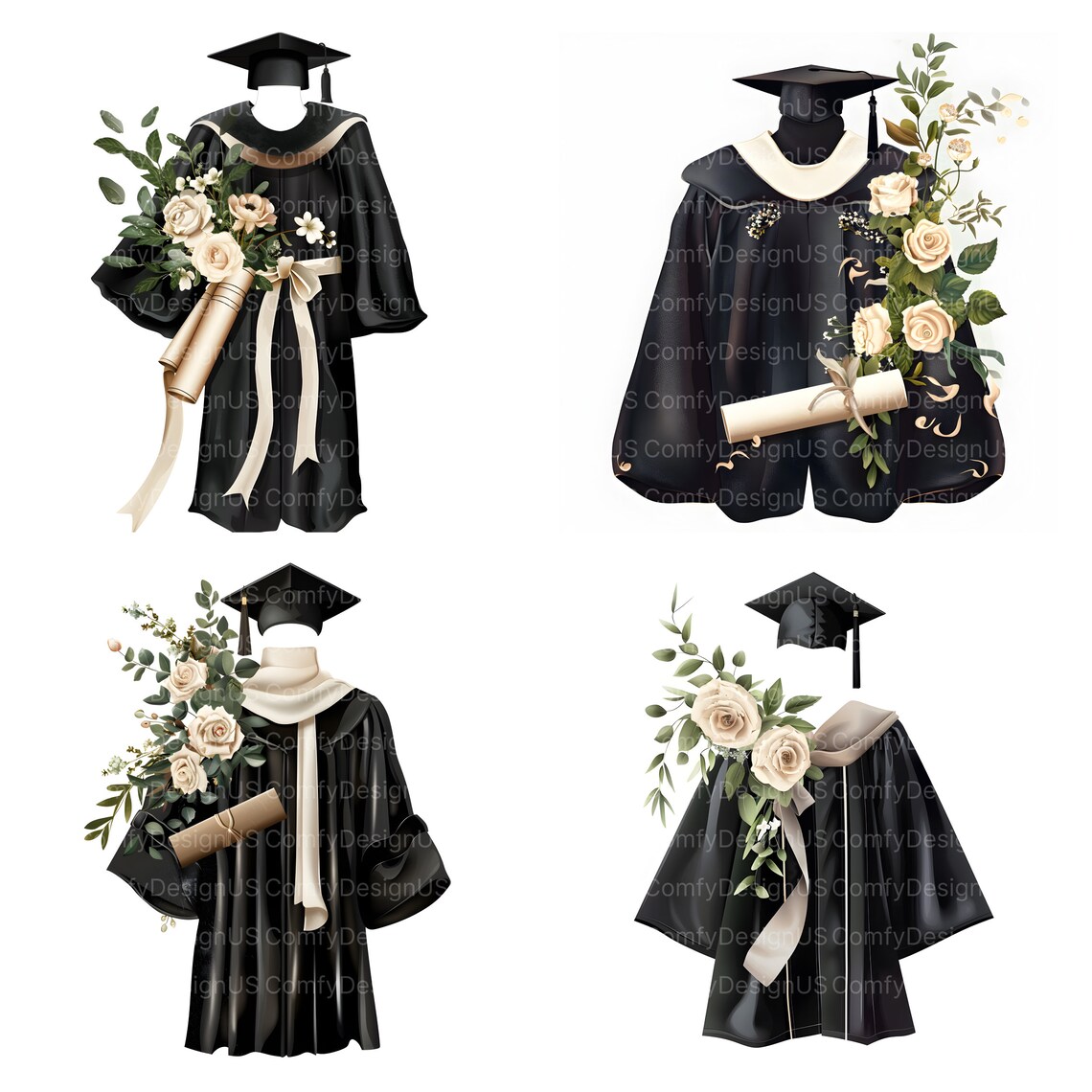 15 Cap and Gown, Student Graduation, Grad, Printable Watercolor Clipart ...