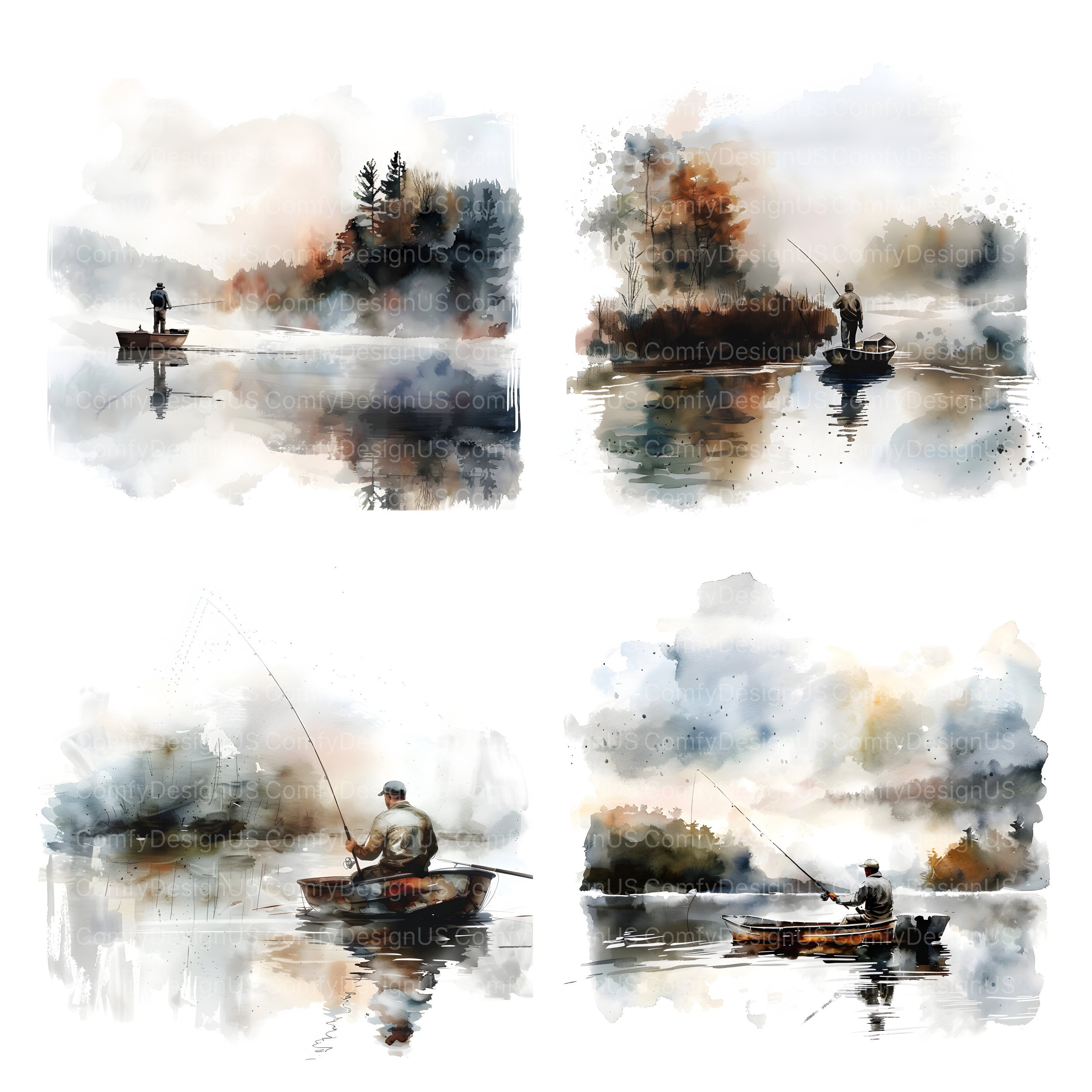 15 Man Fishing Clipart, Boat Fishing Landscape, Fisherman, Gone Fishing ...