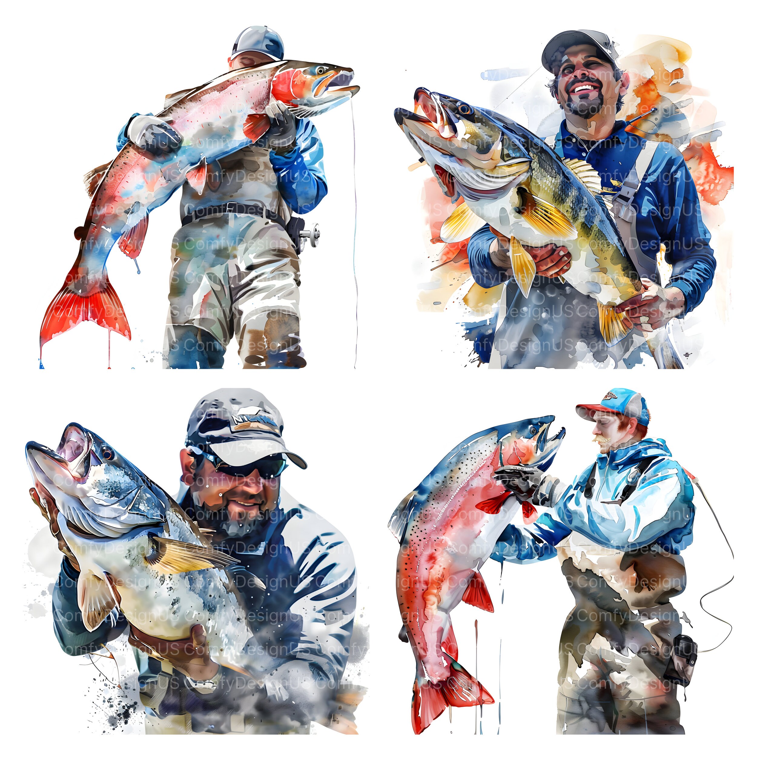 15 Fisherman Clipart, Fishing Clipart, Angler, Fish Clipart, Printable ...