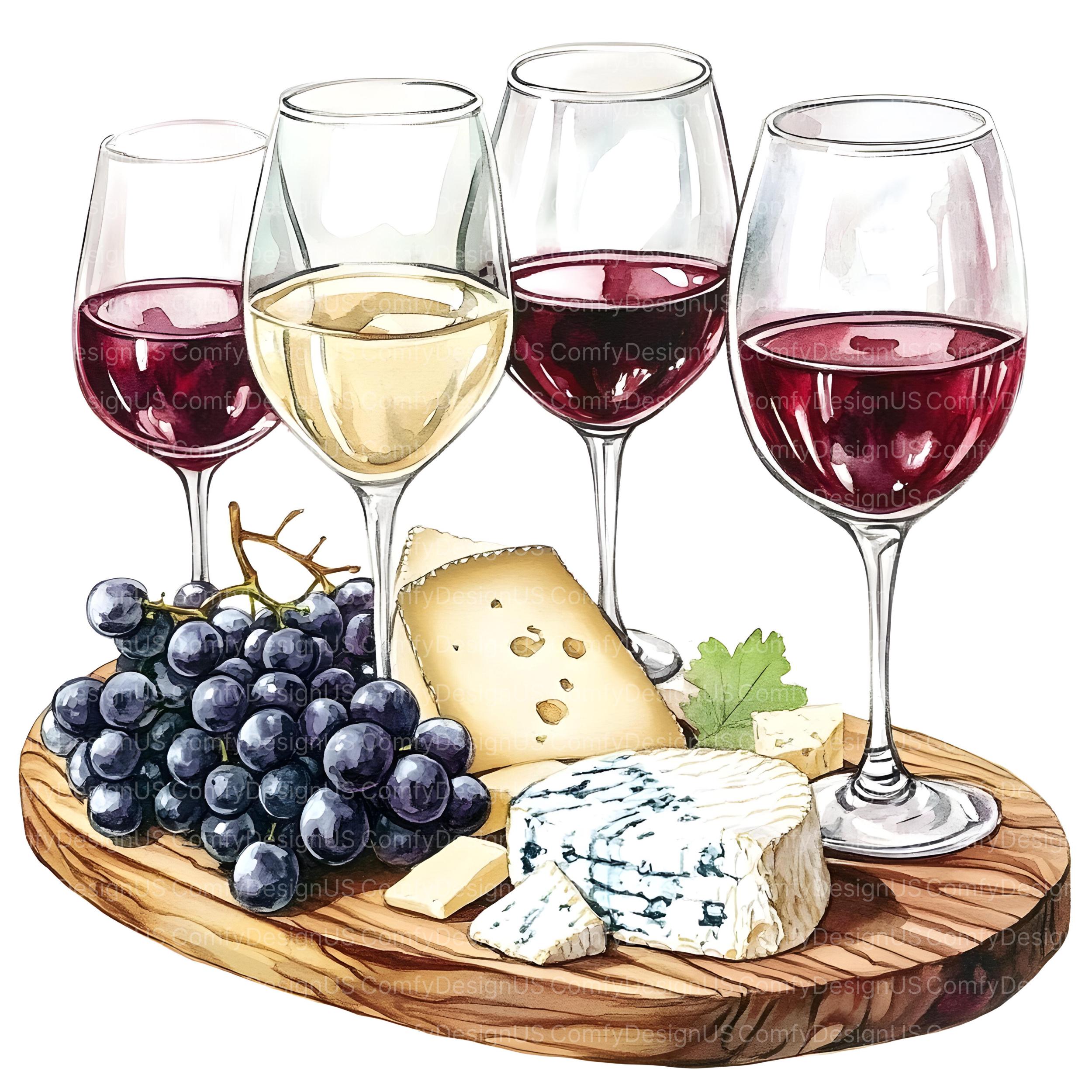 18 Wine and Cheese Board Clipart, Wine Glass Clipart, High Quality Jpgs ...