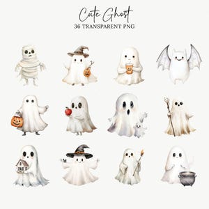 Cute Ghost Watercolor Clipart, Cute Halloween, Kids Halloween, Cartoon ...