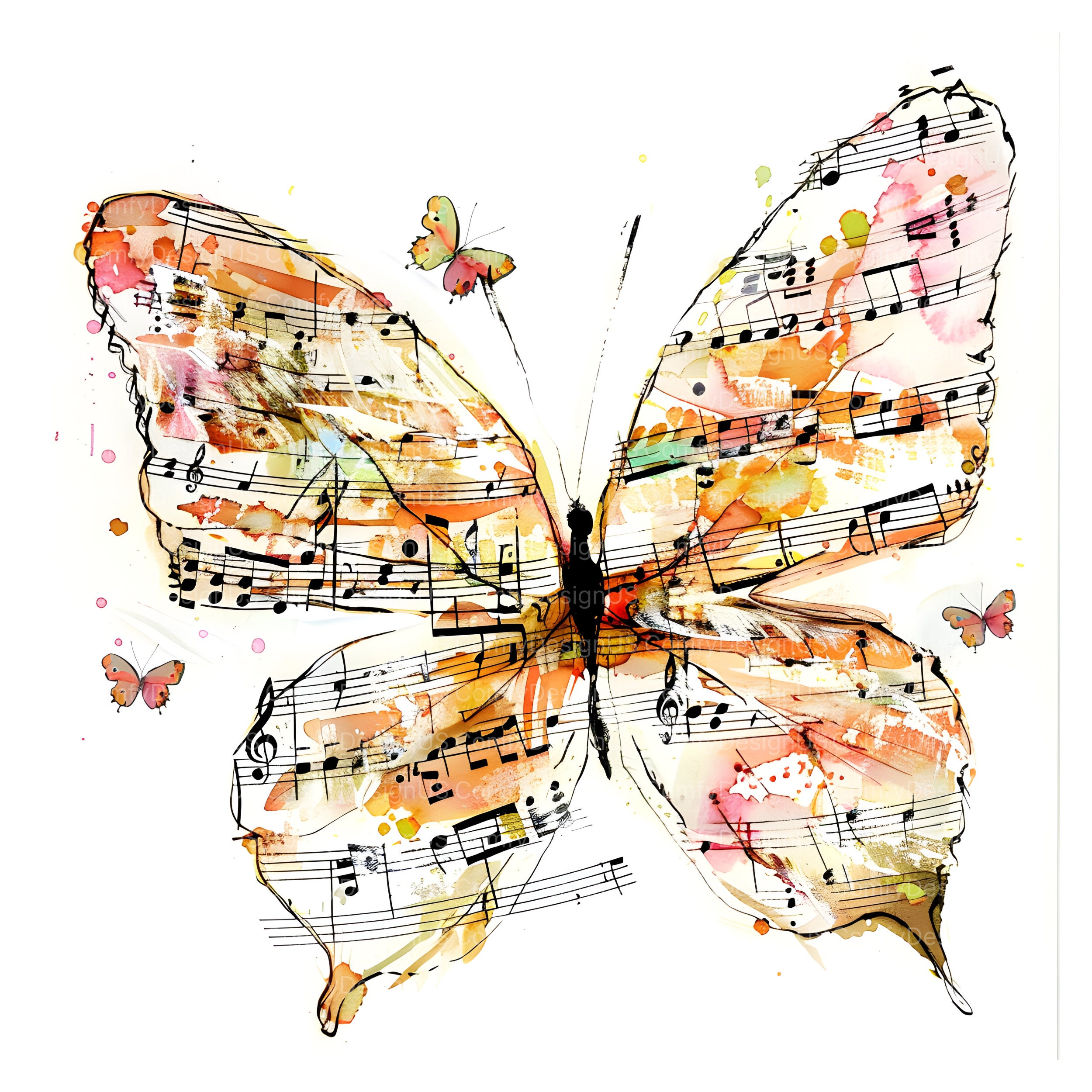 15 Butterfly Music Notes Clipart, Music Wall Art, Music Note, Printable ...