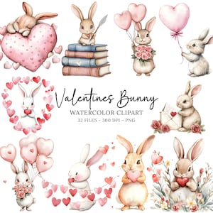 Valentines Bunny Clipart Bundle, Valentines Clipart, Valentines PNG ...
