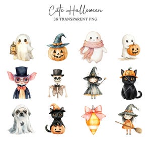 Watercolor Cute Halloween Clipart Bundle, Pastel Spooky Clip Art ...