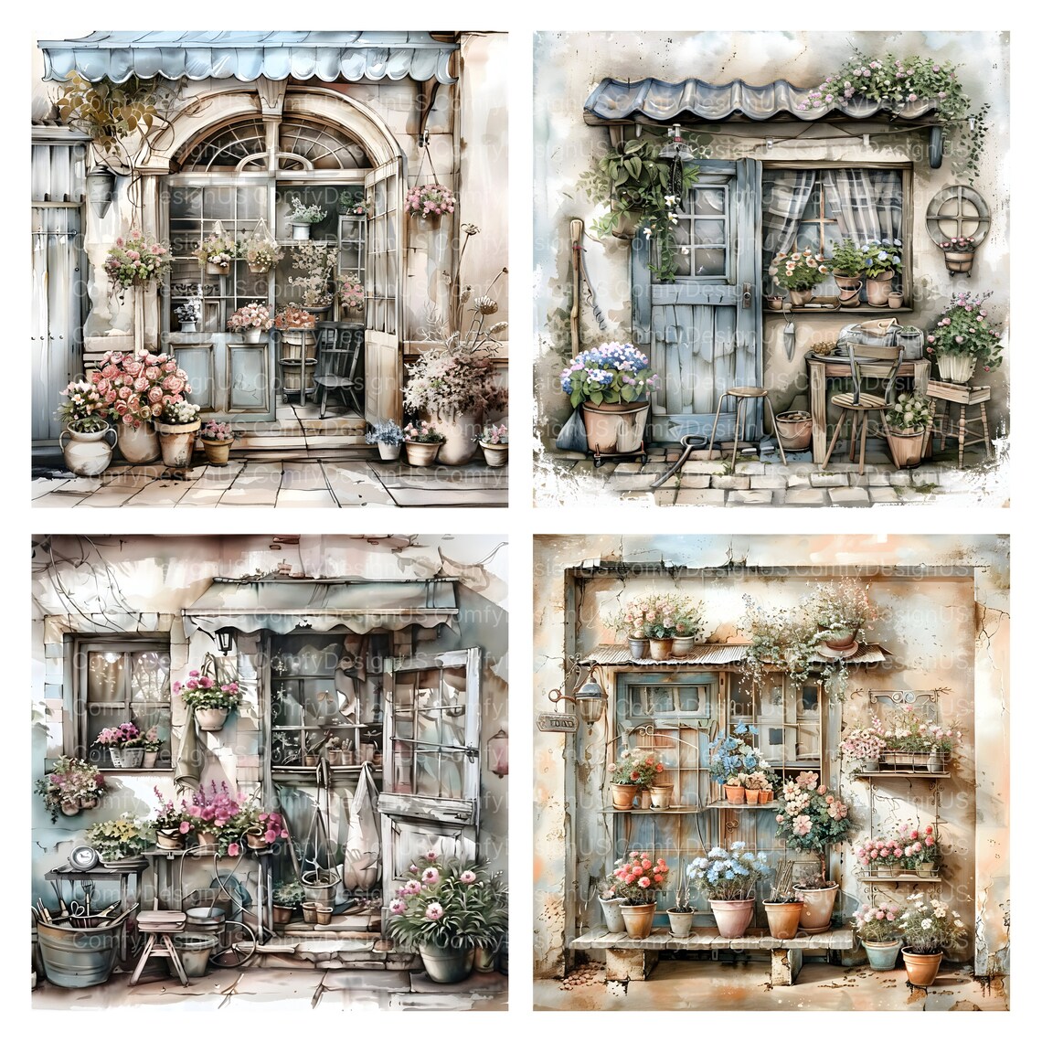 15 Garden Clipart, Shabby Chic Garden, Vintage Flower Shop, Printable ...