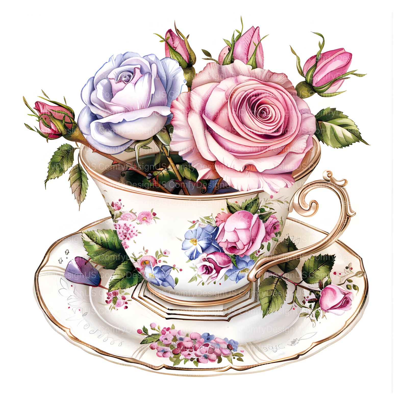 15 Floral Tea Cup Clipart, Floral Tea Set, Vintage Tea Cup, Printable ...