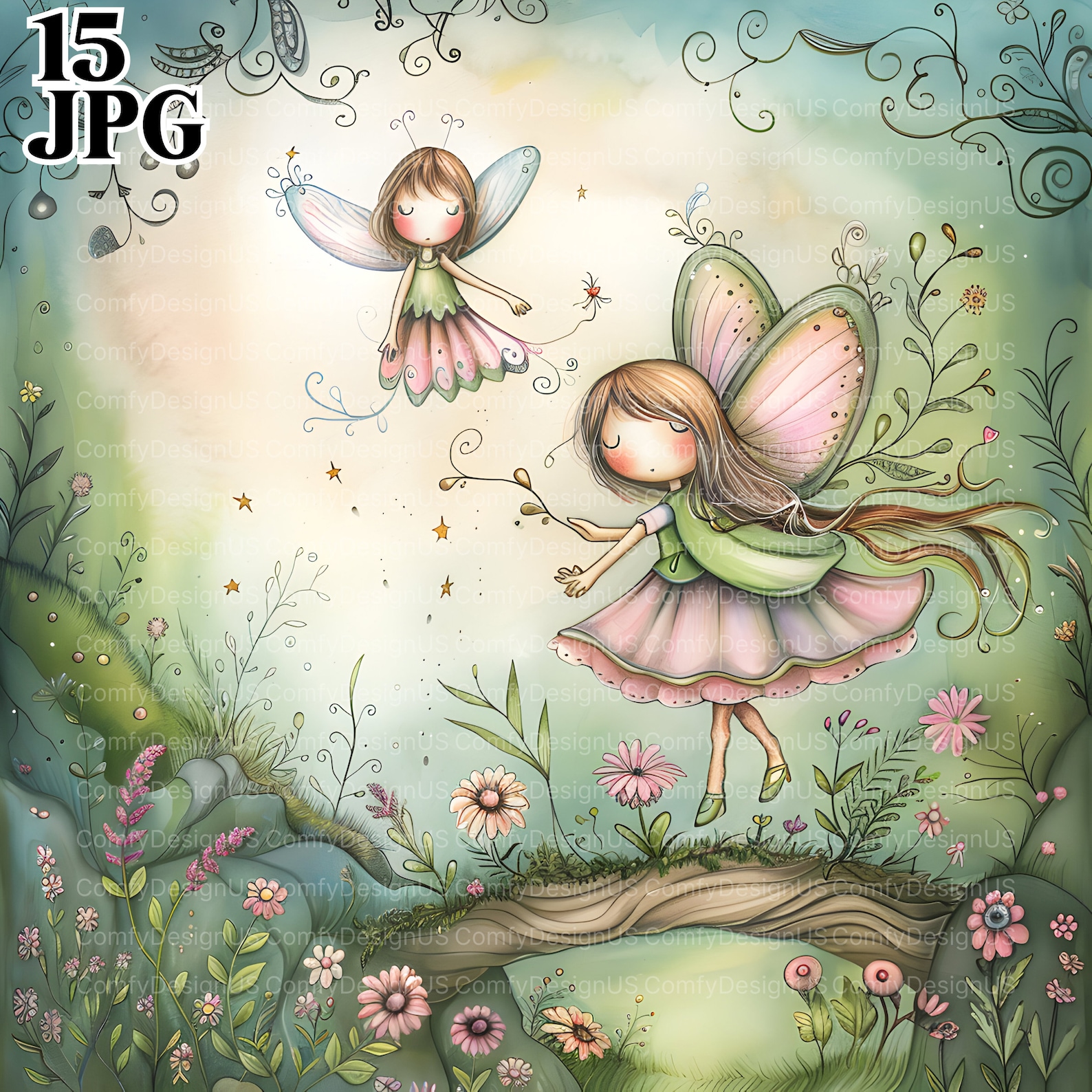 15 Whimsical Fairy Clipart, Fairies Shabby Chic, Whimsical Fairies ...