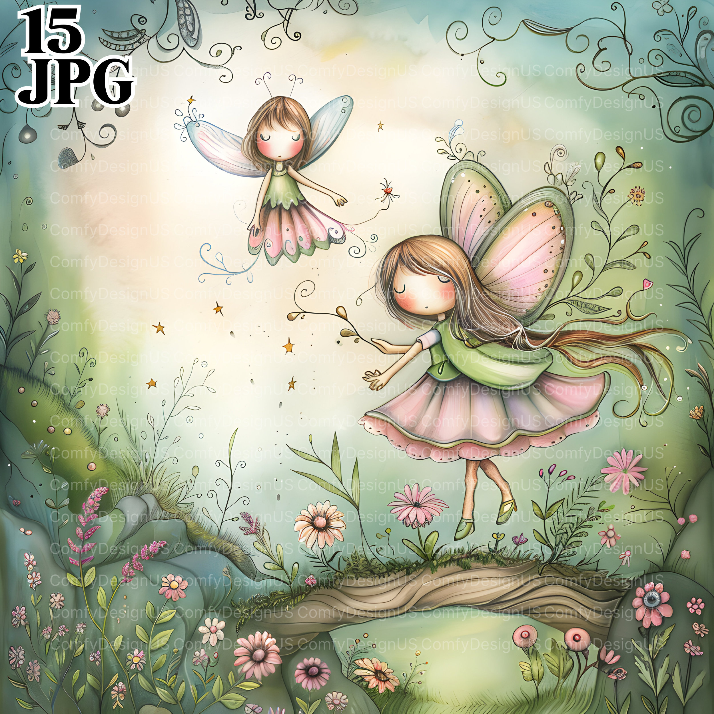 15 Whimsical Fairy Clipart, Fairies Shabby Chic, Whimsical Fairies ...