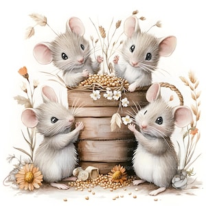 Cute Mice Family Clip Art, Mouse Clipart, 19 High Res Watercolor Jpgs ...