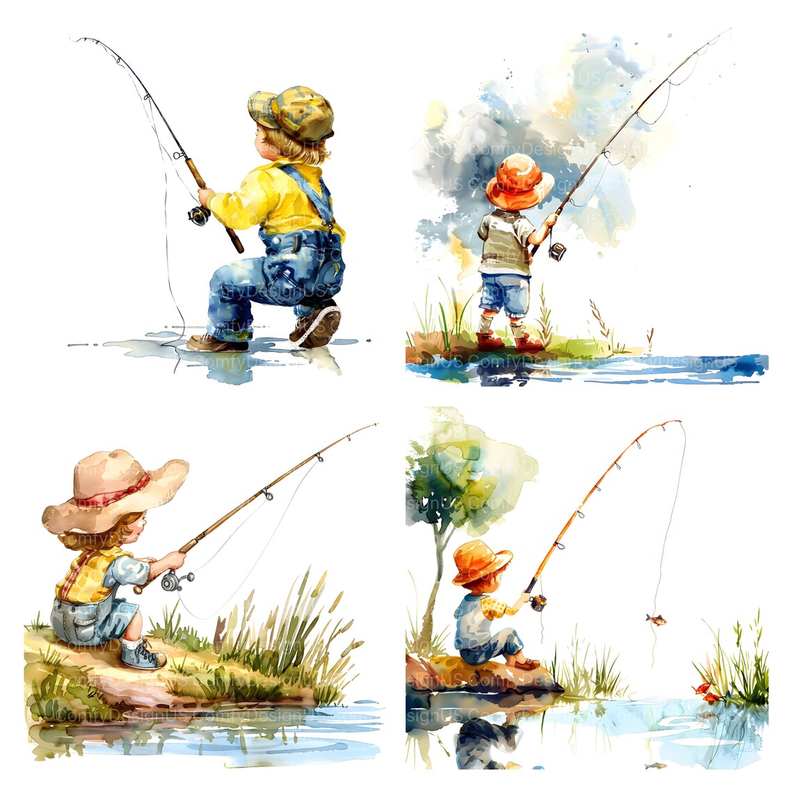 15 Kid Fishing Clipart, Fisherman Clipart, Fish Clipart, Printable ...