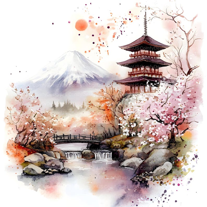 20 Japanese Landscape Clipart, Japanese Clipart, Mountain Clipart, High ...