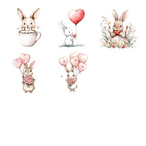 Valentines Bunny Clipart Bundle, Valentines Clipart, Valentines PNG ...