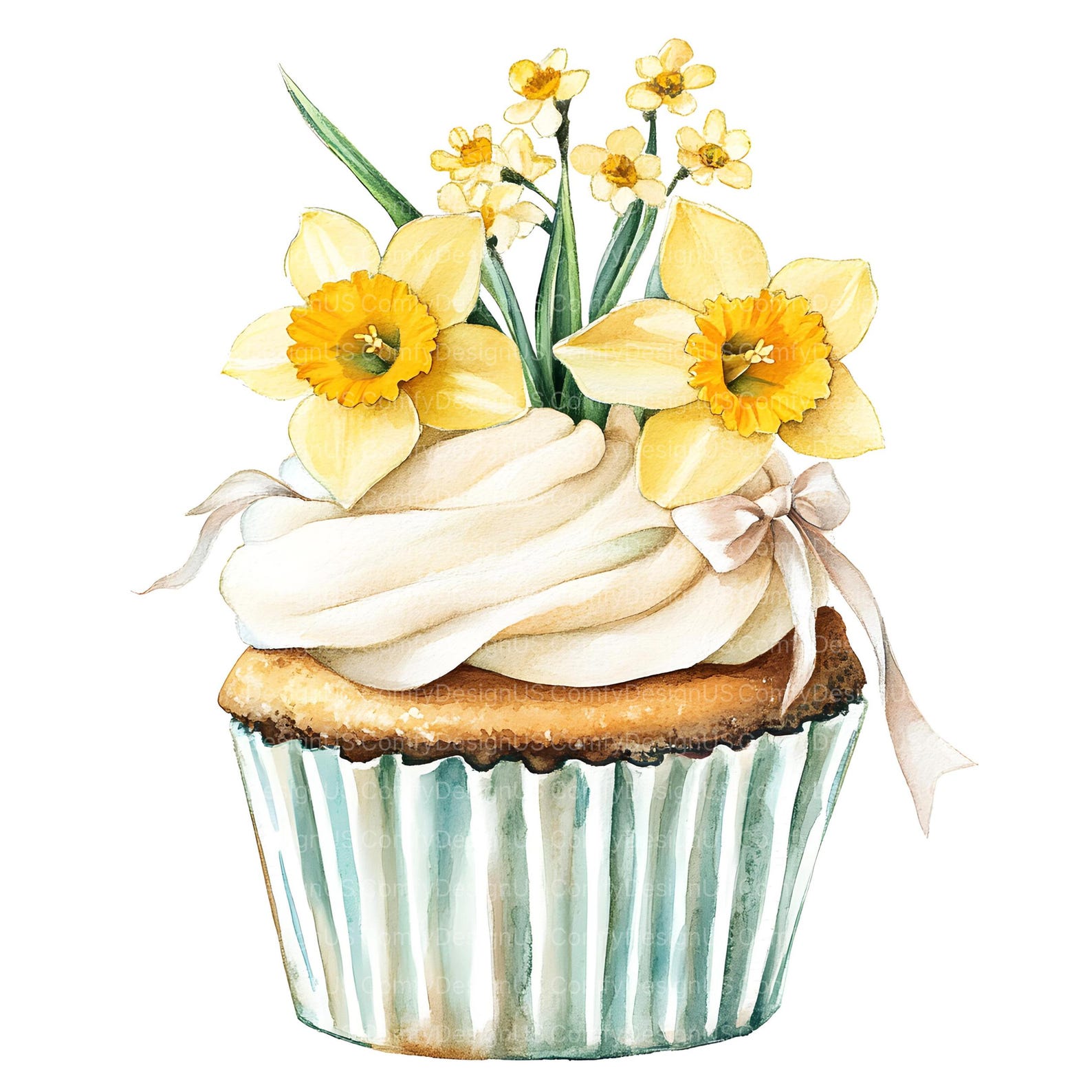 20 Spring Flowers Cupcake Clipart, Watercolor Cupcakes, High Quality ...