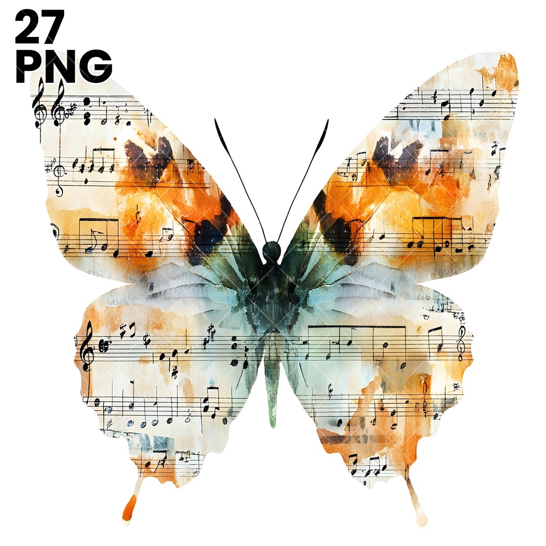 27 Butterfly Music Notes Clipart, Butterfly Clipart, Butterfly PNG ...