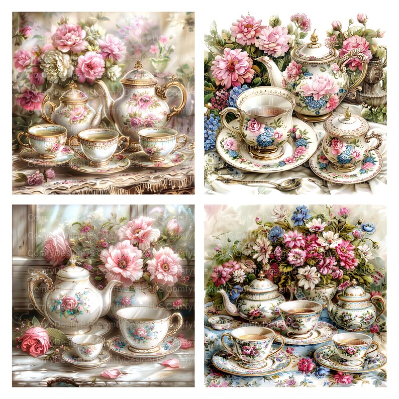 15 Vintage Tea Set Clipart, Victorian Tea Set, Shabby Chic Tea ...