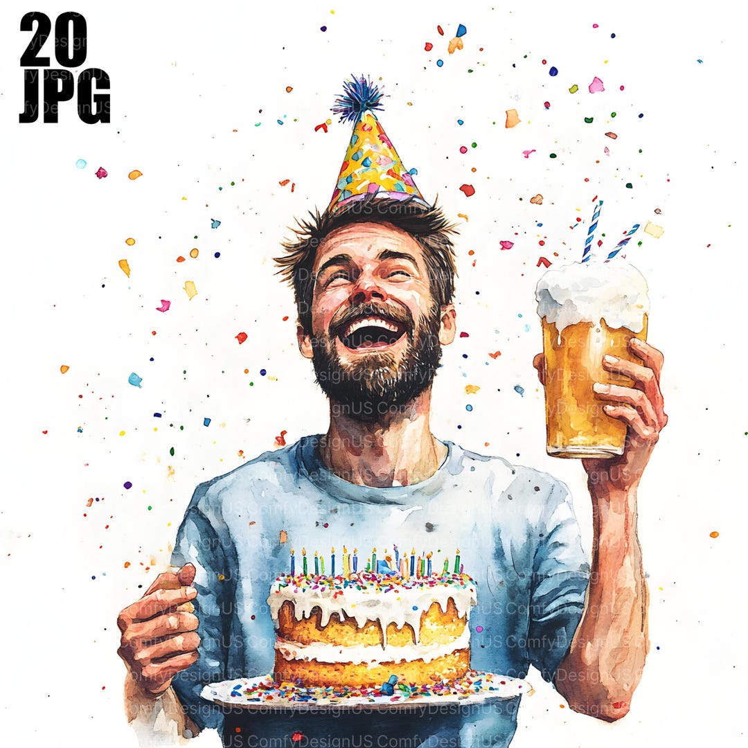 20 Quirky Birthday Clipart, Birthday Man Designs, High Quality Jpgs ...