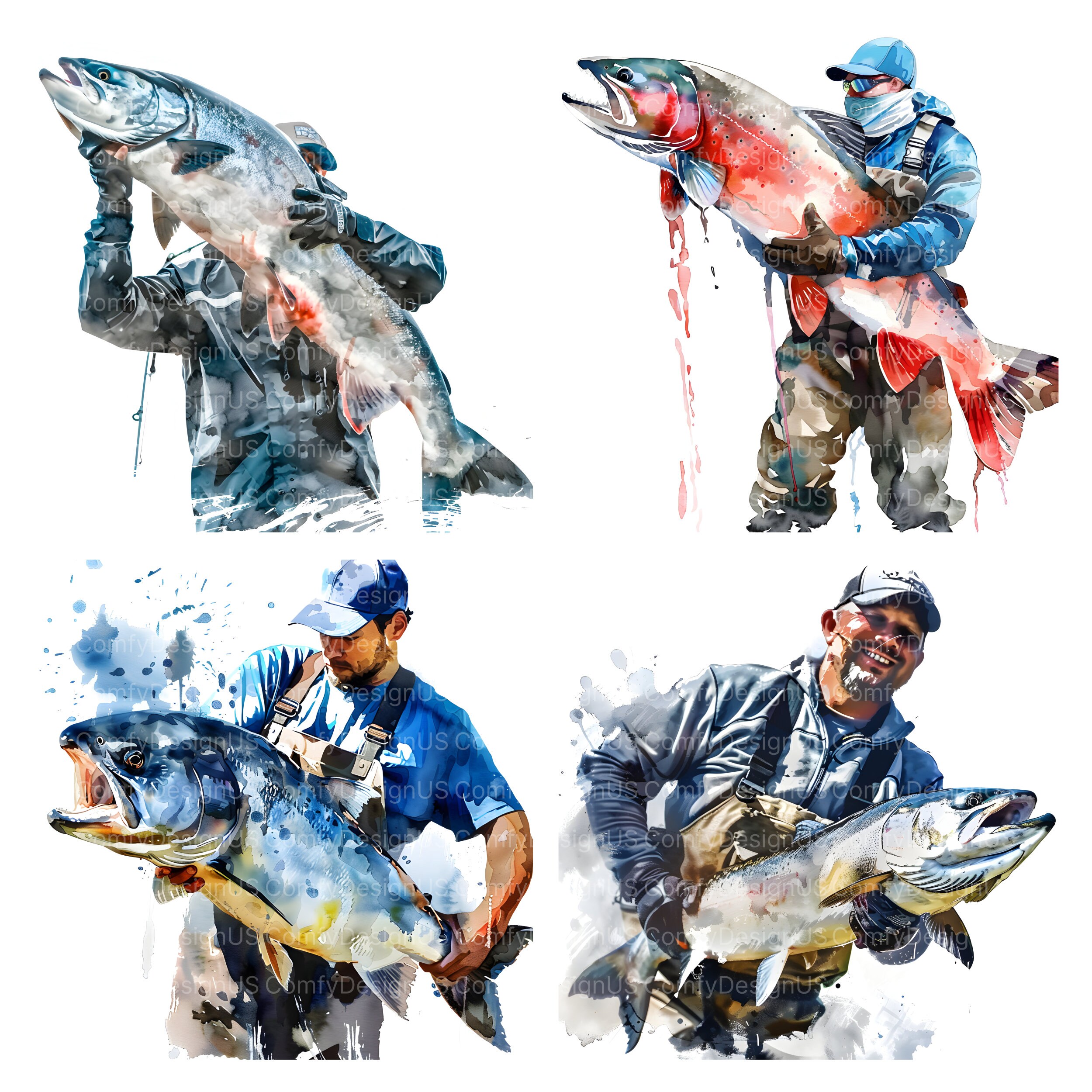 15 Fisherman Clipart, Fishing Clipart, Angler, Fish Clipart, Printable ...