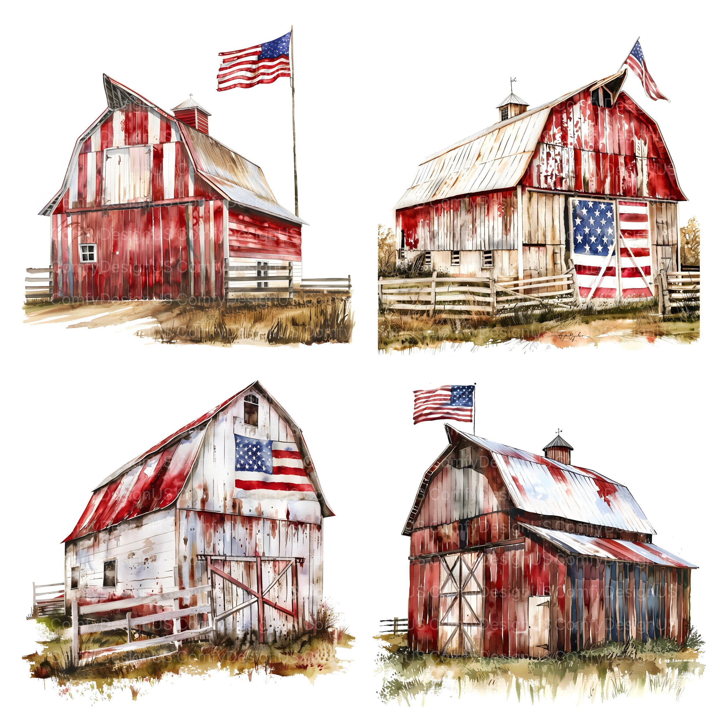 15 Farm Barn Clipart, Farm Barns, Farming Barn, Printable Watercolor ...