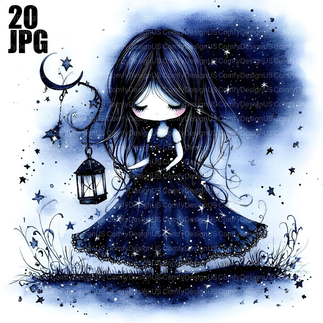 Starry Night Witch Doll Clipart, Witch Clipart, 20 High Quality JPG ...