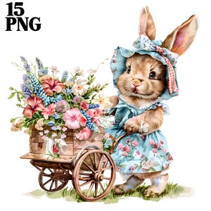 15 Adorable Little Bunny in Dress With Flowers Clipart, Rabbit Clipart ...