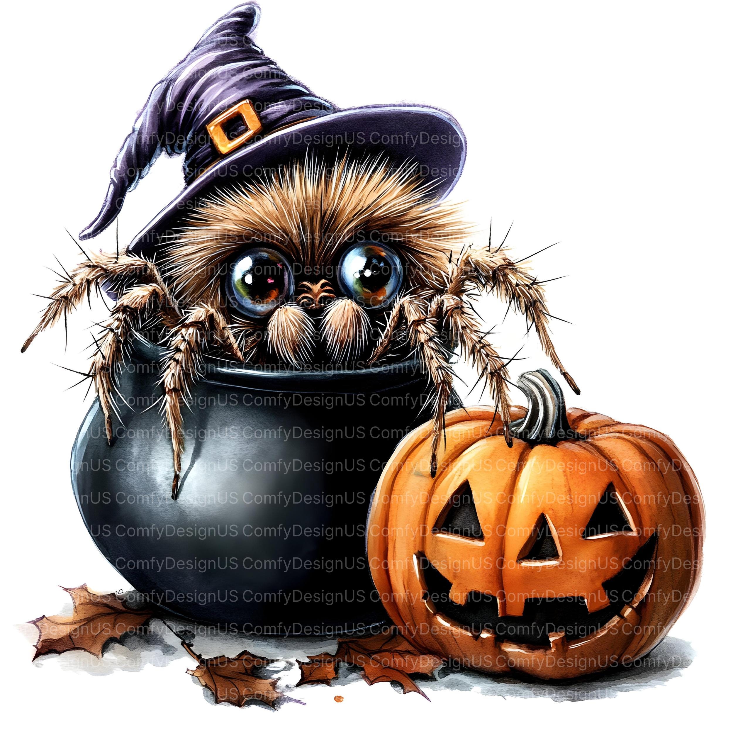 16 Cute Halloween Spider Clipart, Adorable Spider in Witch Hat ...