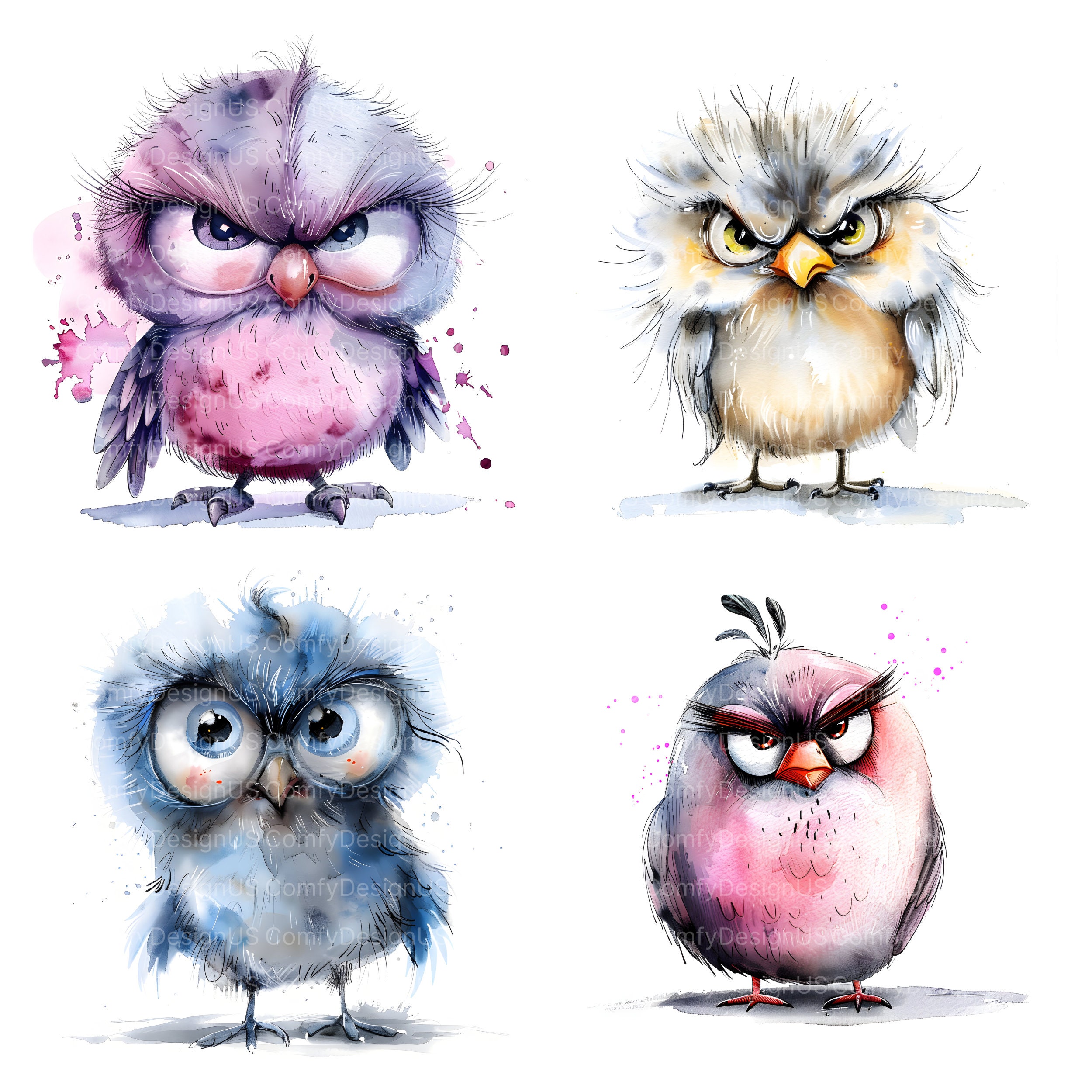 15 Grumpy Birds Clipart, Nursery Birds, Cute Fluffy Birds, Cartoon ...