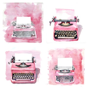 15 Vintage Typewriter Clipart, Pink Typewriter, Printable Watercolor ...