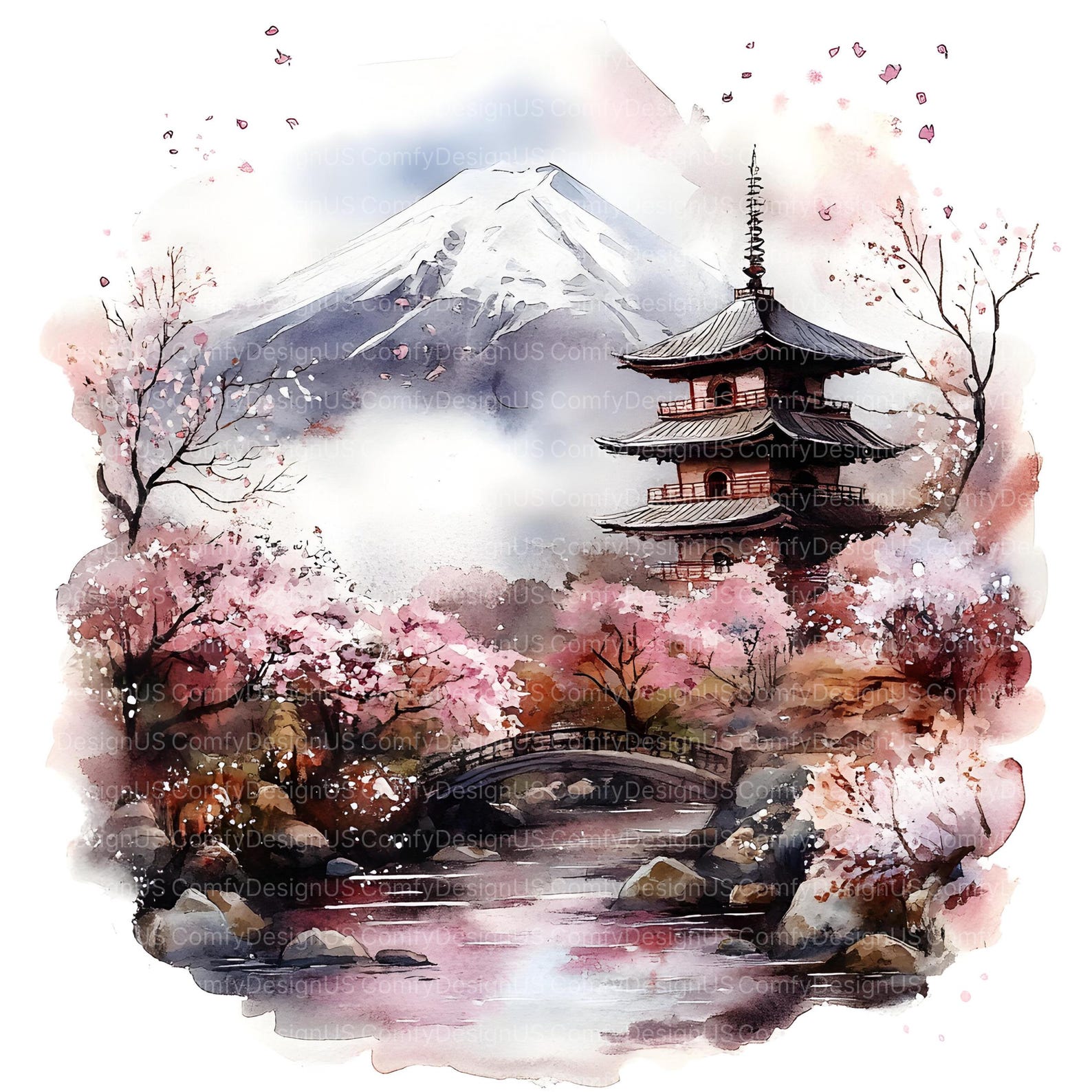 20 Japanese Landscape Clipart, Japanese Clipart, Mountain Clipart, High ...