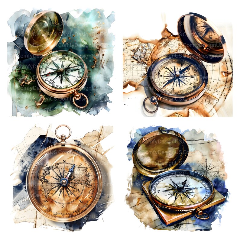 15 Old Compass Clipart, Compass With Map Clipart, Travel Clipart ...